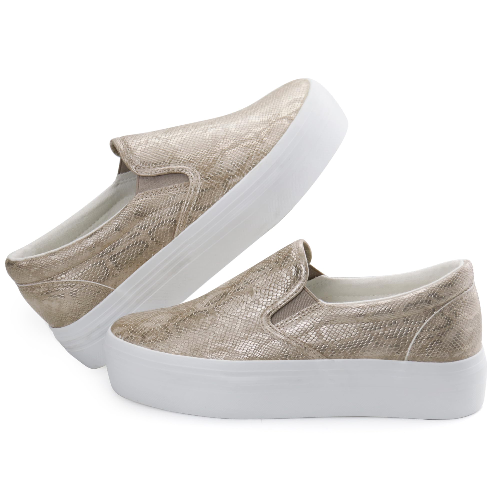 JABASIC Womens Fashion Sneakers Casual Slip On Platform Shoes Loafers (5M,Golden)