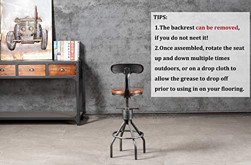 LOKKHAN Set of 2 Rustic Industrial Bar Stool-24-30 Adjustable Metal Swivel Wooden Top Barstools-Counter Height Extra Tall Bar Height-Vintage Farmhouse Kitchen Breakfast Cafe Stool-with Backrest
