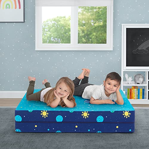 Delta Children Convertible Sofa & Play Set for Kids and Toddlers – Modular Foam Couch and Flip Out Lounger with 2 Ottomans, Space