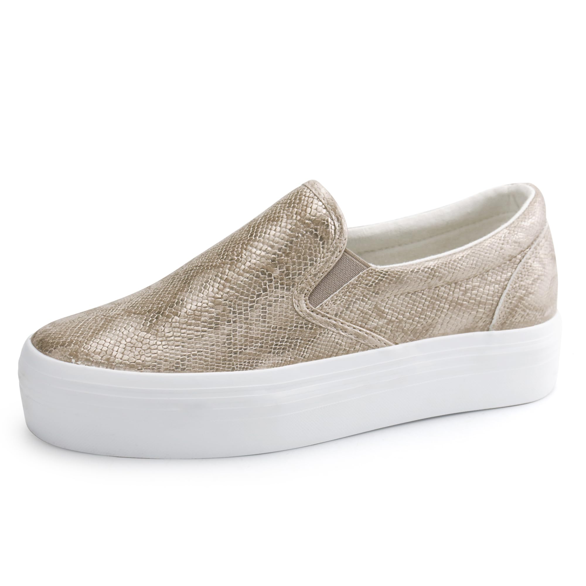 JABASIC Womens Fashion Sneakers Casual Slip On Platform Shoes Loafers (5M,Golden)