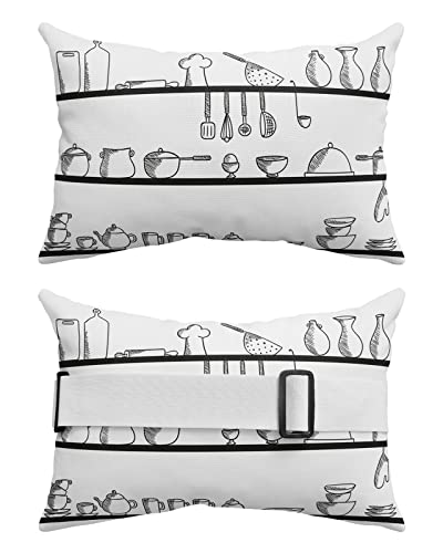 Recliner Head Pillow Ledge Loungers Chair Pillows with Insert Minimalism Pots and Pans on The Shelf Lumbar Pillow with Adjustable Strap Outside Patio Decorative Garden Cushion for Bench Couch, 2 PCS