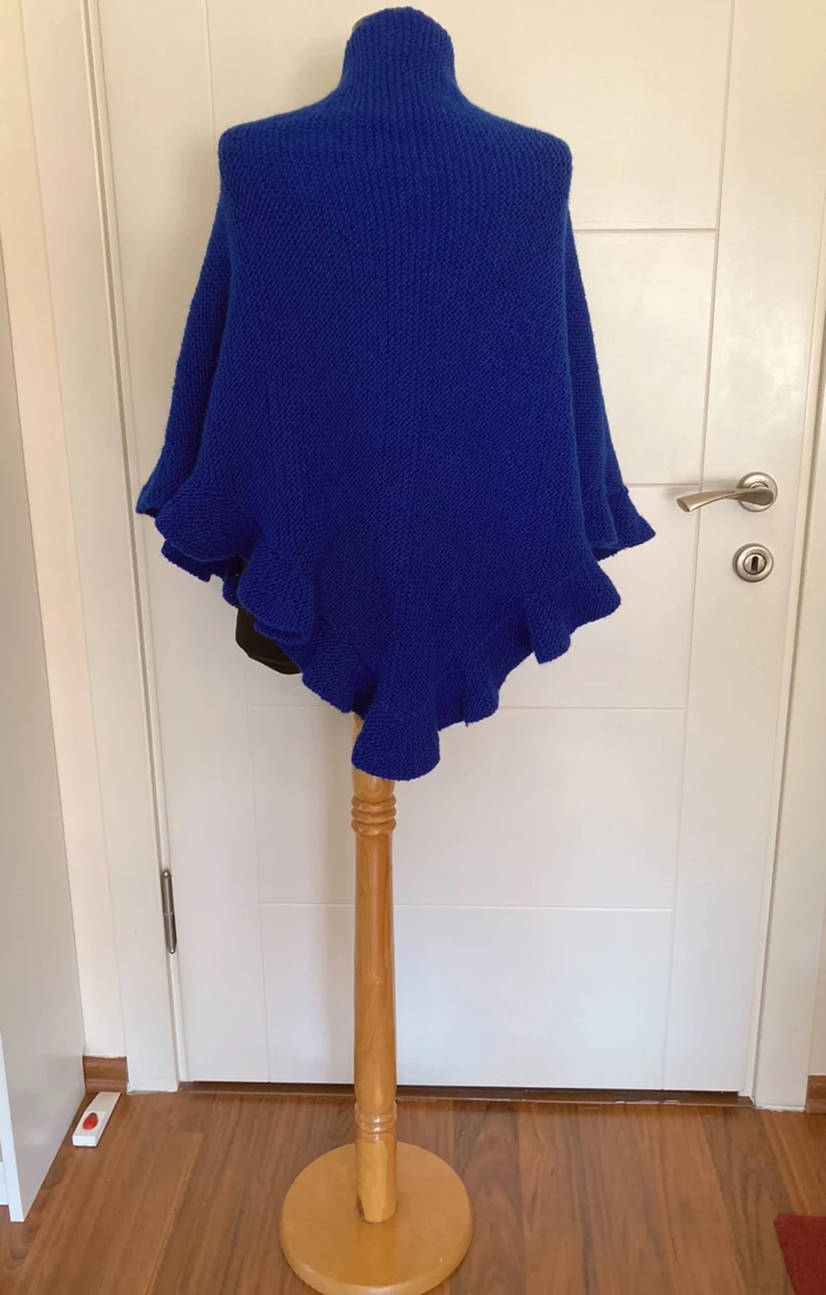 Royal Blue Hand Knit Ruffle Shawl, Scarf, Winter Fashion Women Accessory, Warm Wool Soft Wrap