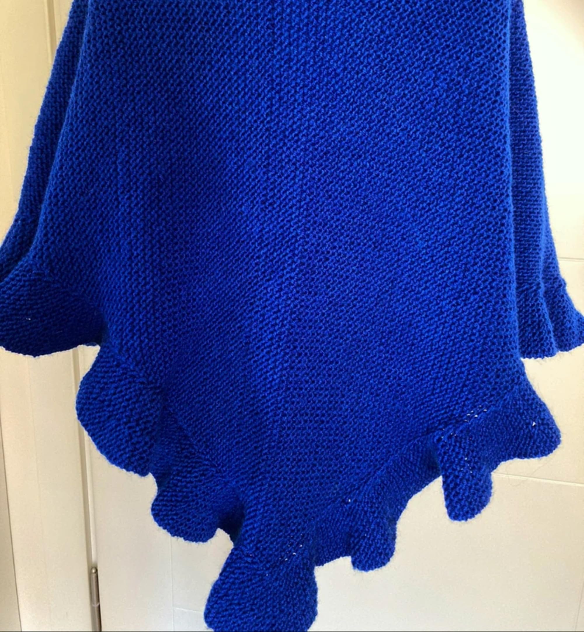 Royal Blue Hand Knit Ruffle Shawl, Scarf, Winter Fashion Women Accessory, Warm Wool Soft Wrap
