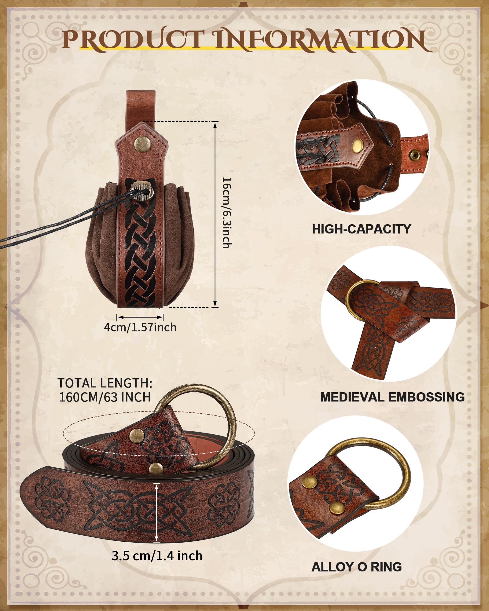 Jiuguva Women's Renaissance Corset Waist Belt Medieval Viking Belt Medieval Leather Belt Pouch Costume Accessories