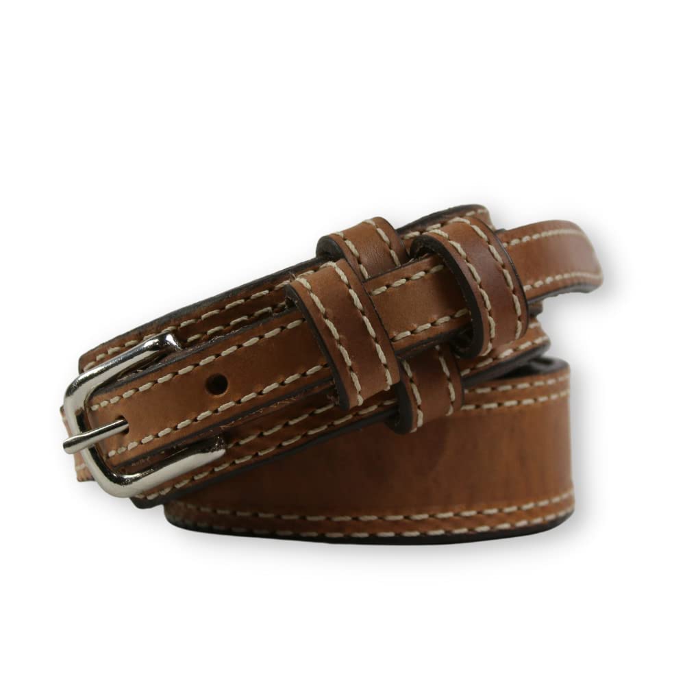 R.G. BULLCO - 1-1/2" Full Grain Ranger Leather Belt with Snaps, Solid Buckle and Double Edge Stitch - Brown - Size 44 - RGB-122