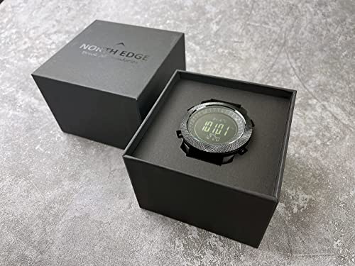 North Edge Apache Tactical Sports Watches for Men Outdoor Survival Military Compass Rock Solid Digital Watches with Durable Band, Steps Tracker Pedometer Calories (Black)