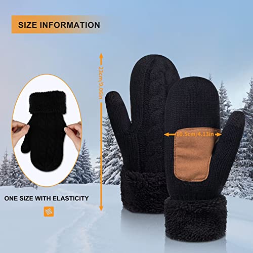 Mittens for Women Cold Weather, Womens Mittens Merino Wool Cable Knit Warm with Thick Thermal Fleece Lined, Winter Gloves with Touchscreen Fingers Anti-Slip(Khaki)