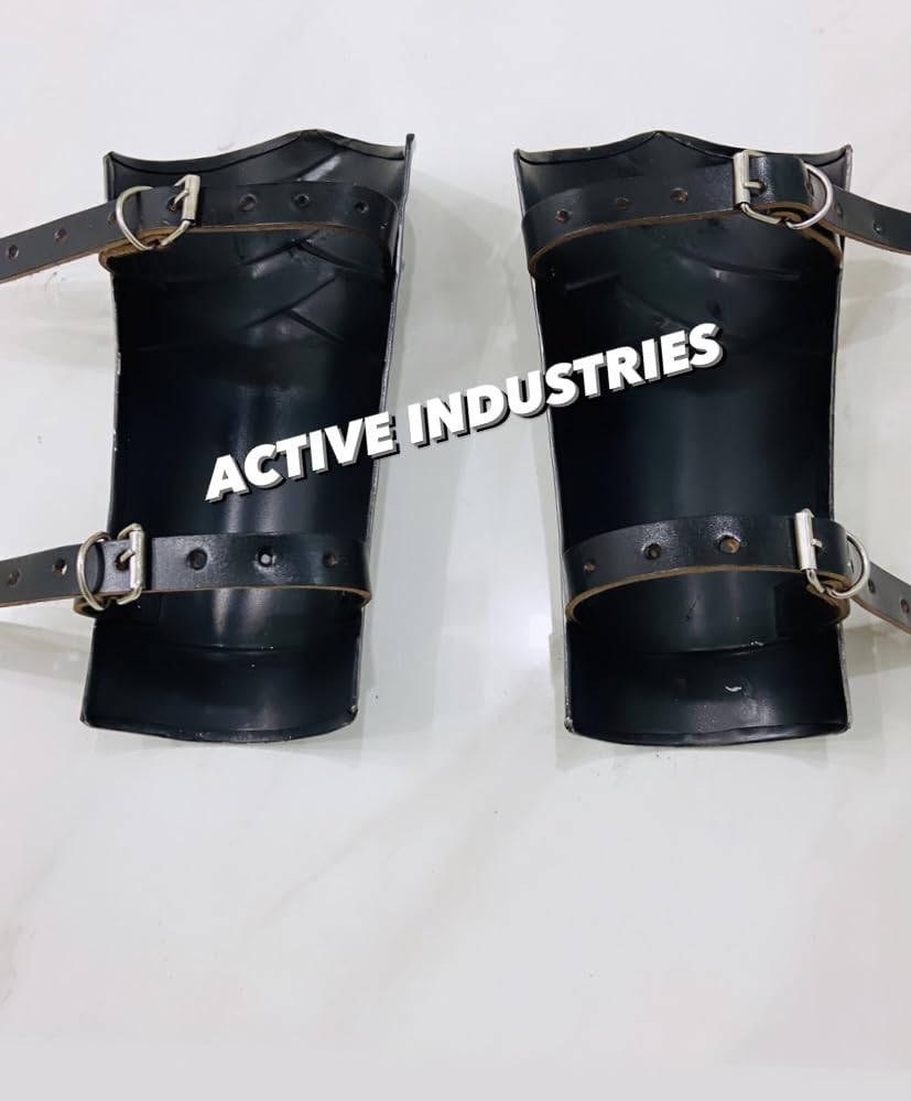 Active Industries Medieval Bracers Fully Functional Arm Guard for Cosplay, Role-Play, Costume Armour Handmade Set Armor Leather Steel Costume, Silver, 10 - 12 Inch Adult Size