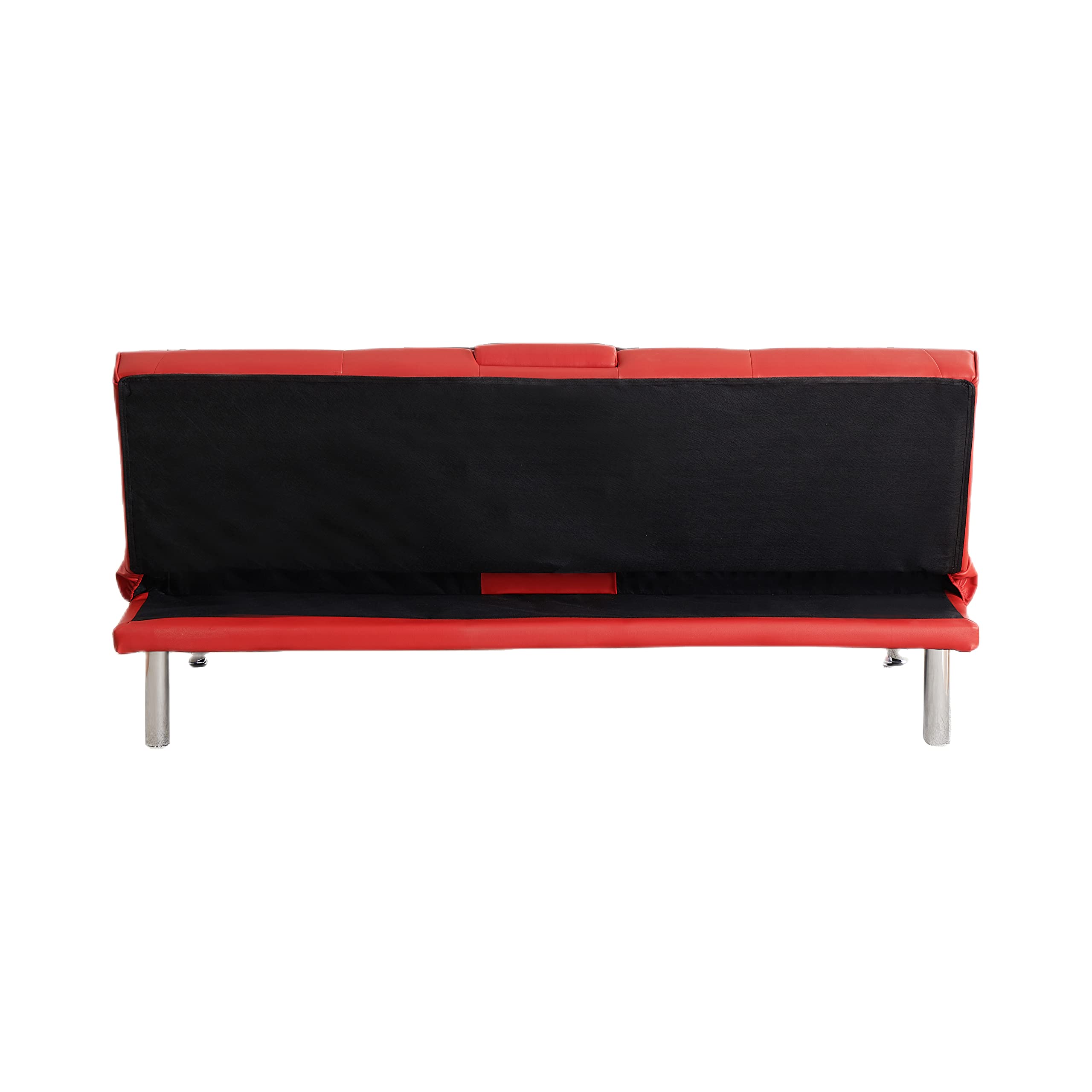 FIQHOME 67" Multifunctional Sofa 2 Cup Holders,Leather Loveseat Sleeper with Removable Armrests,Convertible Folding Couches Bed for Small Spaces,Red