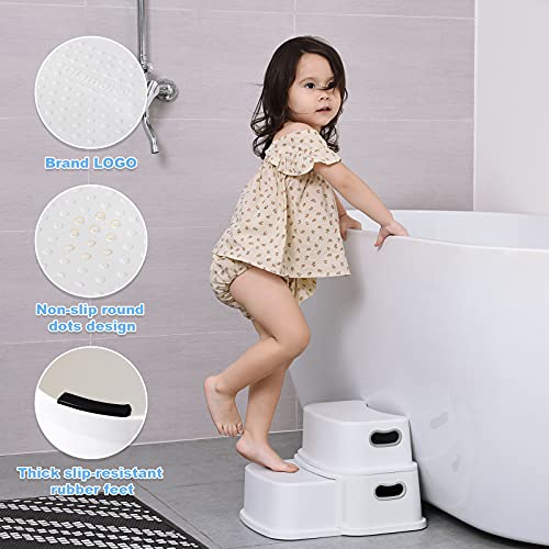 Glamore 2 Step Stool for Kids, Toddler Step Stool, Kids Step Stool for Bathroom Sink, Potty Training, Toilet Stool, Slip Resistant, Dual Height 4.5"- 9.4", Dual Width 5"- 6", White 1 Pack