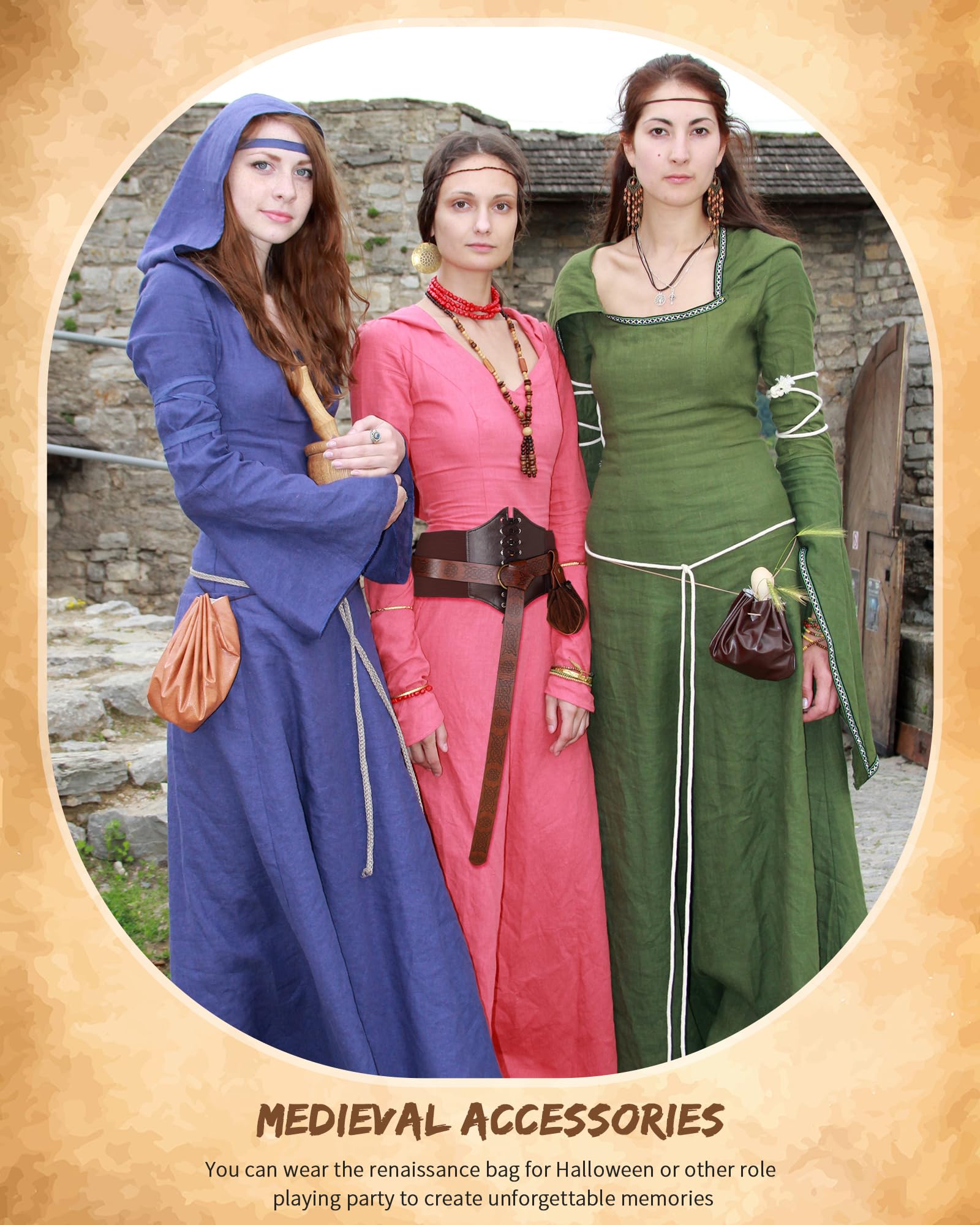 Jiuguva Women's Renaissance Corset Waist Belt Medieval Viking Belt Medieval Leather Belt Pouch Costume Accessories