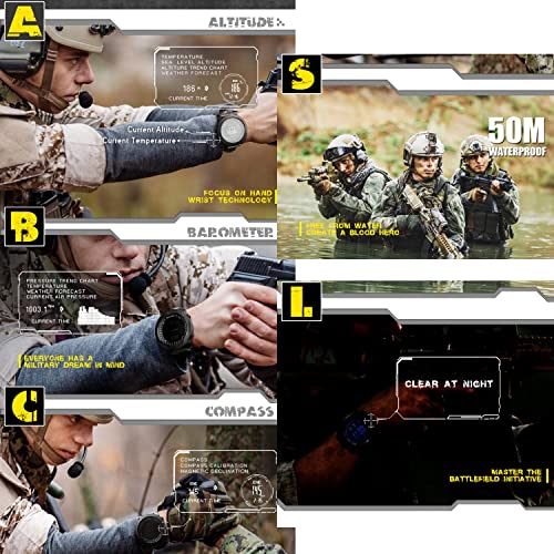 North Edge Apache Tactical Sports Watches for Men Outdoor Survival Military Compass Rock Solid Digital Watches with Durable Band, Steps Tracker Pedometer Calories (Black)