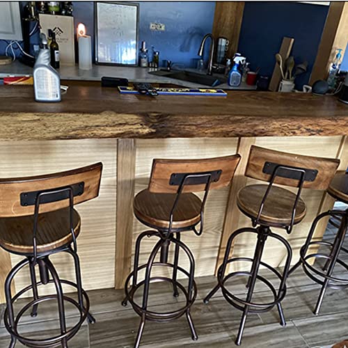 Set of 2-Industrial Bar Stools-Swivel Wooden Seat-Bar Counter Height Adjustable 26-32.2inch-Kitchen Dining Chairs