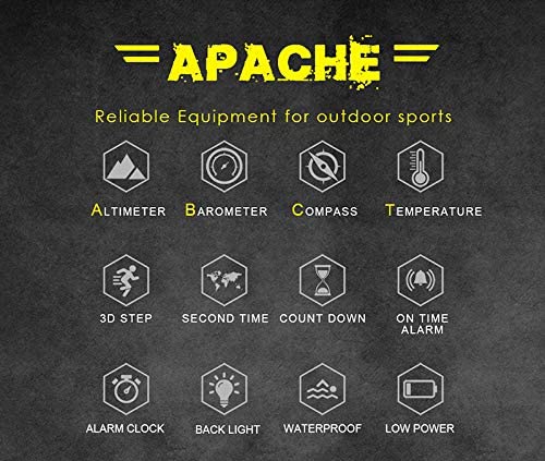 North Edge Apache Tactical Sports Watches for Men Outdoor Survival Military Compass Rock Solid Digital Watches with Durable Band, Steps Tracker Pedometer Calories (Black)