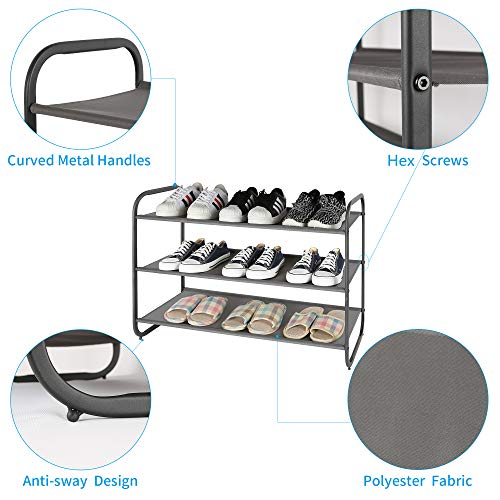 MAX Houser 3-Tier Shoe Rack, Fabric Shoe Shelf for Closet Bedroom Entryway (Dark Grey)