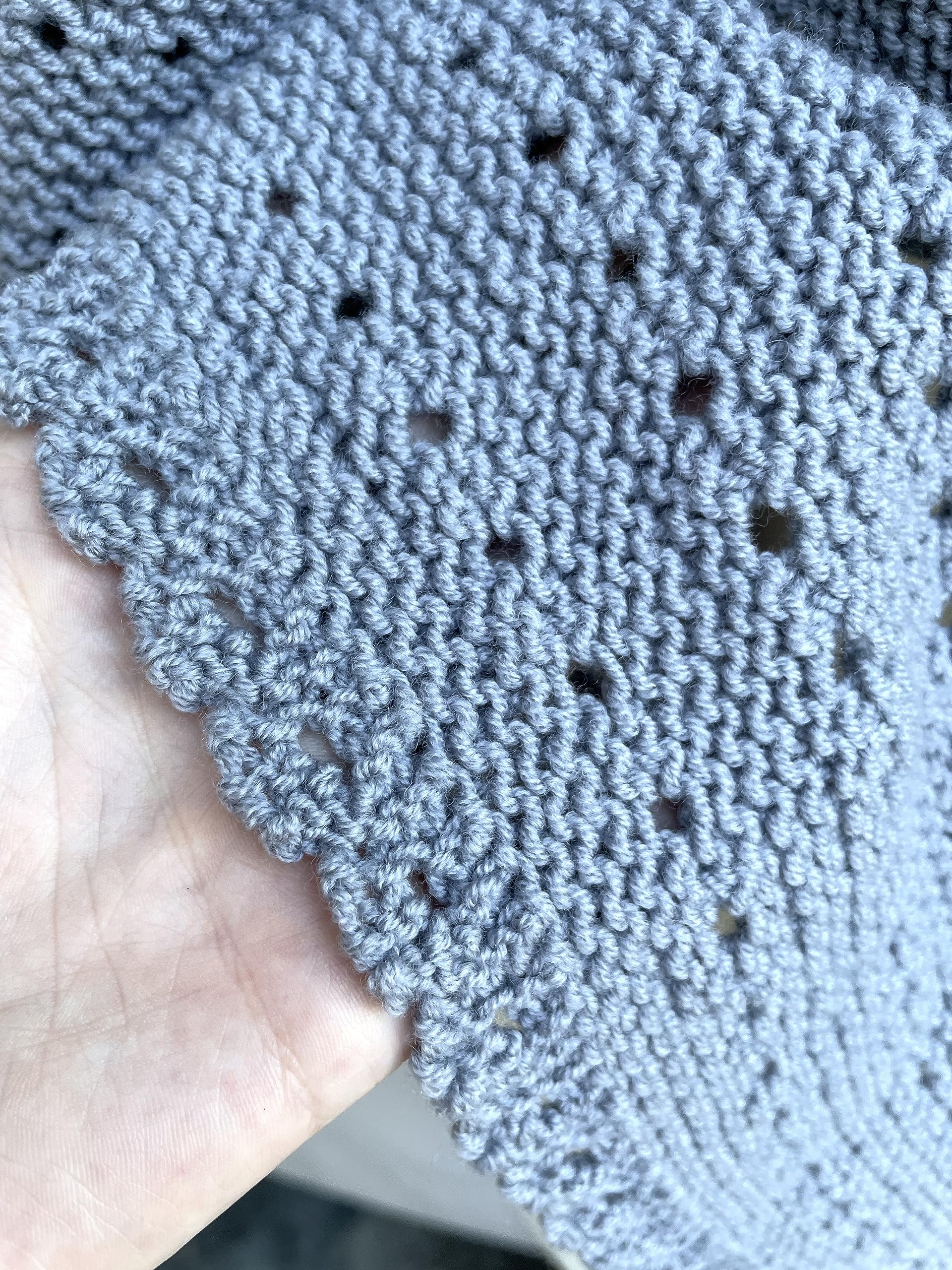 Gray Shawl Wrap in Merino Wool, Hand Knit Shoulder Shawl or Large Scarf with Scallop Lace Design, Vintage Style