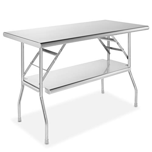 GRIDMANN Stainless Steel Folding Table 48 x 24 Inch with Under Shelf, NSF Kitchen Prep & Work Table
