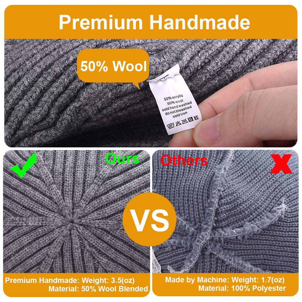 3 Pack Wool Fisherman Beanies for Men, Short Knit Watch Cap Cuffed Trawler Hats,H