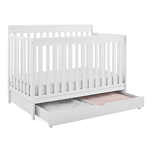 Delta Children Mercer 6-in-1 Convertible Crib with Storage Trundle, Greenguard Gold Certified, Bianca White