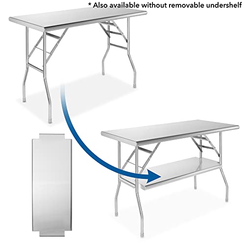 GRIDMANN Stainless Steel Folding Table 48 x 24 Inch with Under Shelf, NSF Kitchen Prep & Work Table