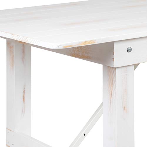 Flash Furniture HERCULES Series 8' x 40" Antique Rustic White Folding Farm Table and Two Bench Set