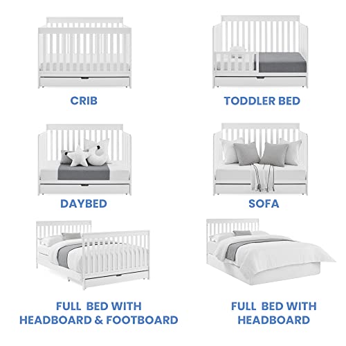 Delta Children Mercer 6-in-1 Convertible Crib with Storage Trundle, Greenguard Gold Certified, Bianca White
