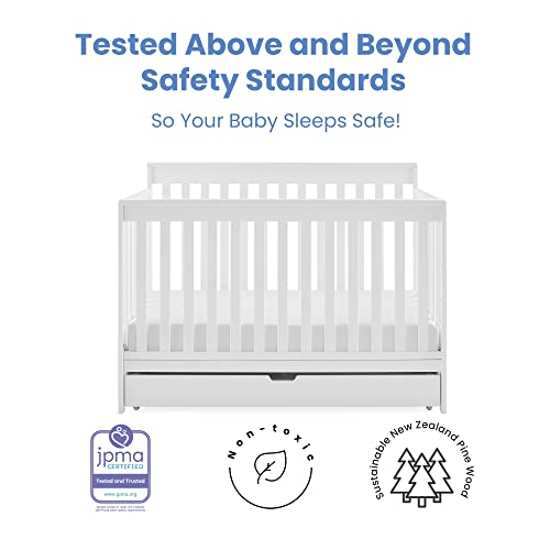 Delta Children Mercer 6-in-1 Convertible Crib with Storage Trundle, Greenguard Gold Certified, Bianca White