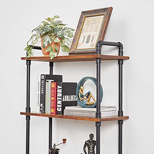 Anynice Industrial Bookshelf, Bookcases and Book Shelves 5 Shelf,Pipe Bookshelf, Industrial Pipe Shelving, Pipe Shelves(Rustic Brown, 29.5" L x 11.8" W x 70" H)
