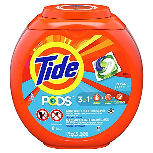 Tide PODS Laundry Detergent Soap PODS, High Efficiency (HE), Clean Breeze, 81 count