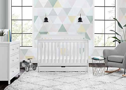 Delta Children Mercer 6-in-1 Convertible Crib with Storage Trundle, Greenguard Gold Certified, Bianca White
