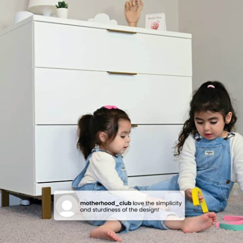 Delta Children Hendrix 3 Drawer Dresser, Bianca White/Bronze