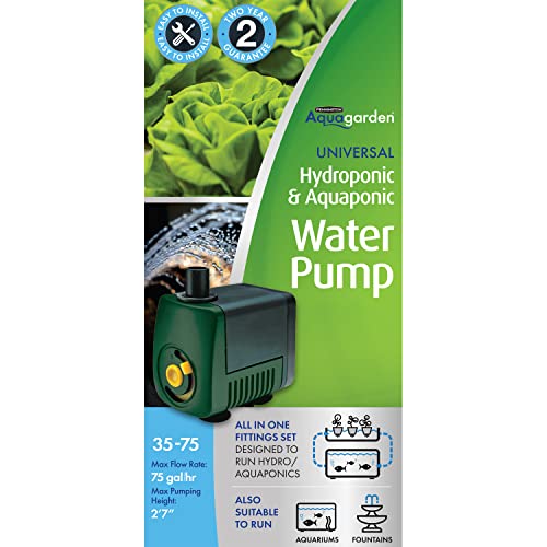 Pennington Aquagarden Aquagarden, Universal Hydroponic & Aquaponic Water Pump, Designed to Run Hydro/Aquaponic Systems, Aquariums, Fountains, Water Features, Max Flow 75 gal/hr, Max Pump Height 2’7”