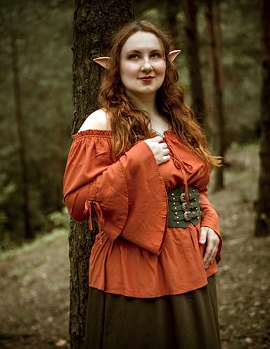 Womens Peplum Tops Boho Renaissance Shirt Bell Sleeve Peasant Blouse Dressy Casual Summer Top Orange 2XL