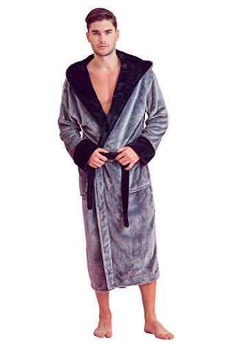 Soft Touch Linen Men’s Full-Length Warm and Plush Hooded Fleece Bathrobe