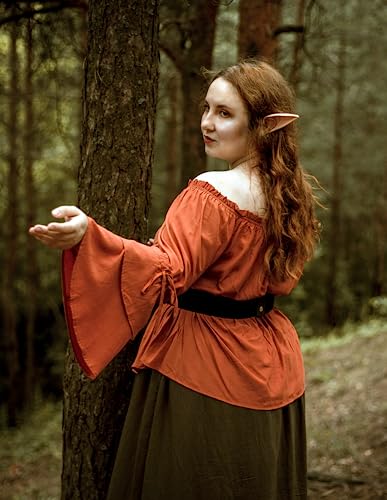 Womens Peplum Tops Boho Renaissance Shirt Bell Sleeve Peasant Blouse Dressy Casual Summer Top Orange 2XL