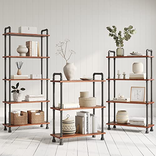 Barnyard Designs Furniture 4-Tier Etagere Bookcase, Solid Pine Open Wood Shelves, Rustic Modern Industrial Metal and Wood Style Bookshelf, Brown, 55" x 29.5" x 11.75"