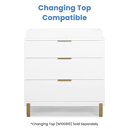 Delta Children Hendrix 3 Drawer Dresser, Bianca White/Bronze
