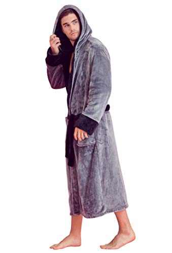 Soft Touch Linen Men’s Full-Length Warm and Plush Hooded Fleece Bathrobe