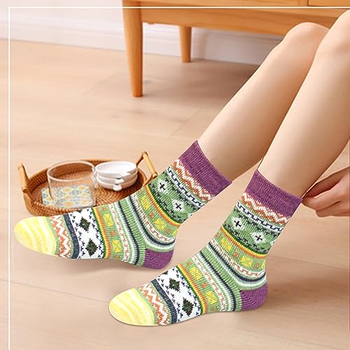 FYC Winter Womens Socks - Wool Warm Thick Knit Cozy Crew Casual Vintage Soft Socks for Women - Christmas Gifts - 5 Pairs