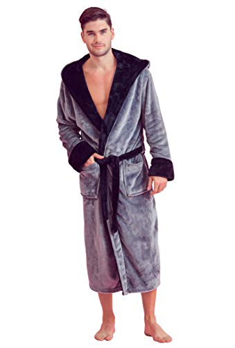Soft Touch Linen Men’s Full-Length Warm and Plush Hooded Fleece Bathrobe