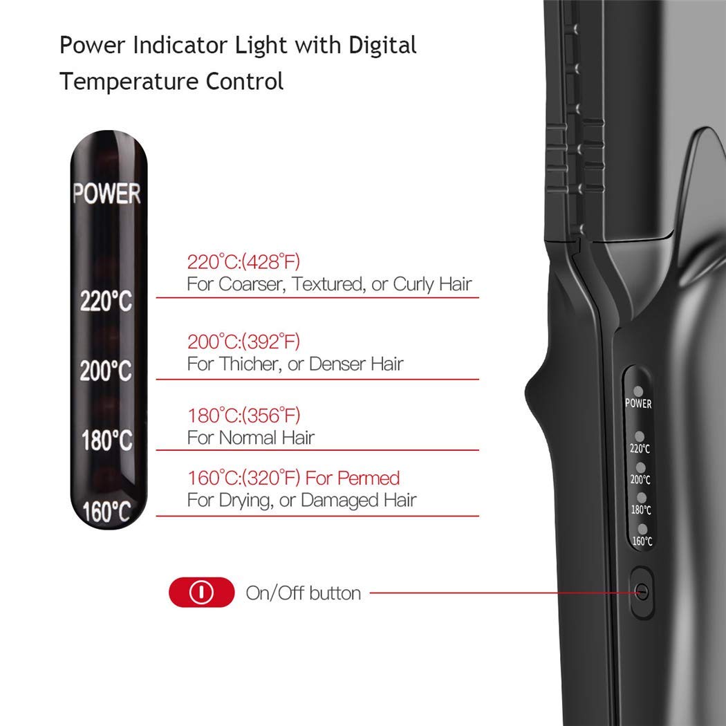 Hair Crimper, Crimping Irons Hair Straightener Flat Iron with 4 Interchangeable Tourmaline Ceramic Plate Adjustable Temperature for All Hair Type