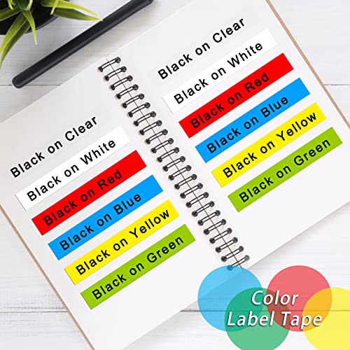 3 White+6 Multicolor Compatible for Brother Ptouch Label Tape, 12mm 0.47 Laminated Tze Label Tape for Ptouch PT-D210 PT-H110 Label Maker, 9 Pack