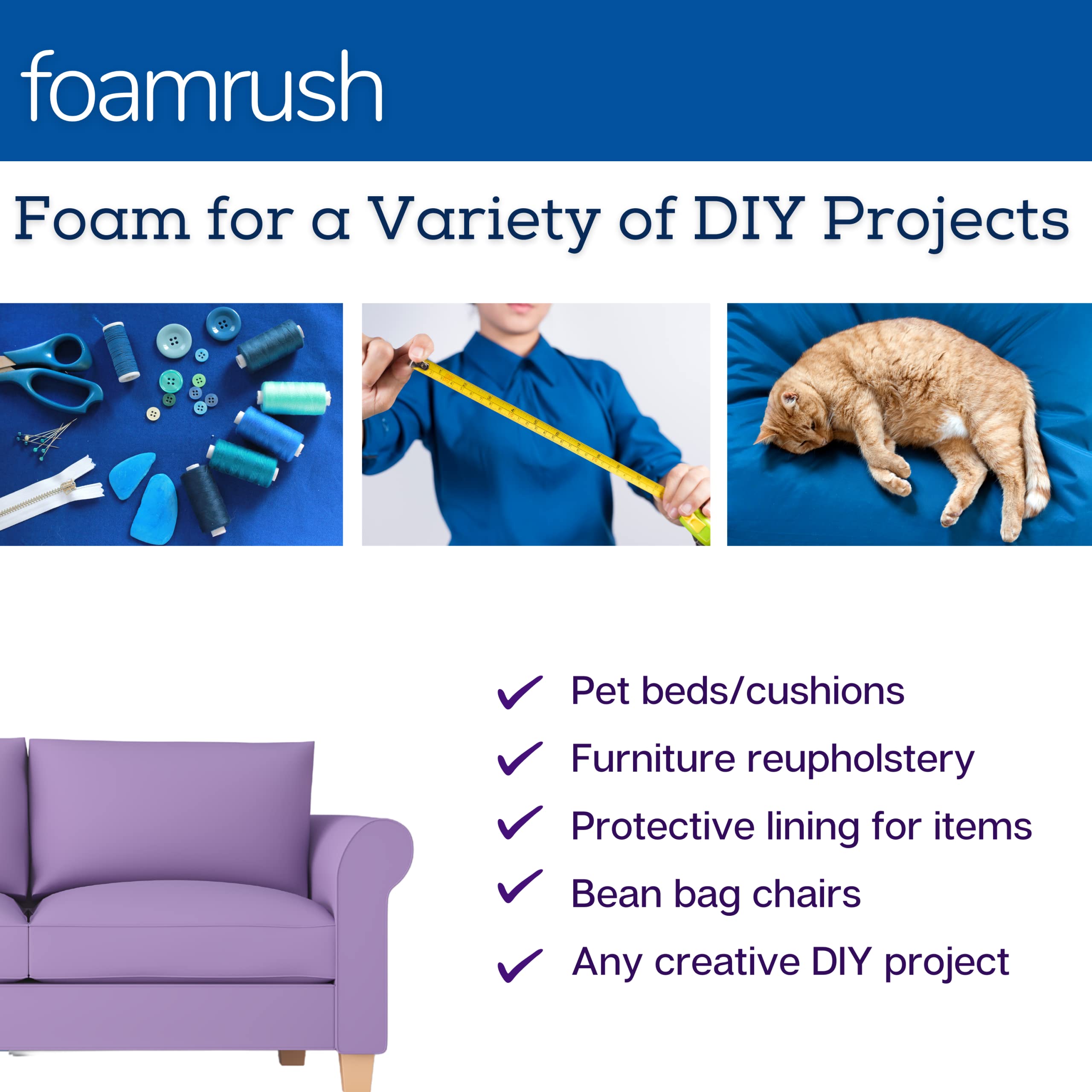 FoamRush 6" x 22" x 22" Upholstery Foam High Density Firm Soft Support (Chair Cushion Square Foam for Dining Chairs, Wheelchair Seat Cushion Replacement)