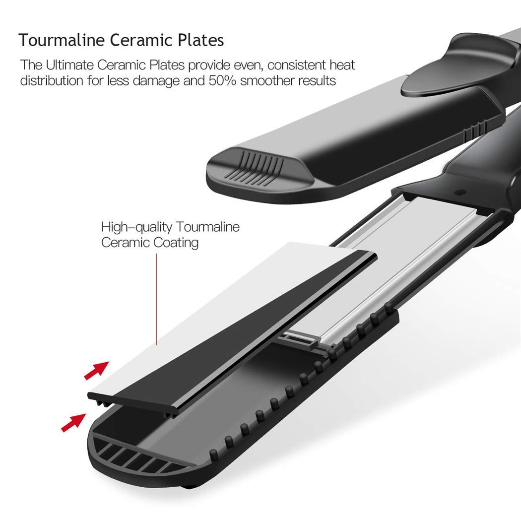 Hair Crimper, Crimping Irons Hair Straightener Flat Iron with 4 Interchangeable Tourmaline Ceramic Plate Adjustable Temperature for All Hair Type