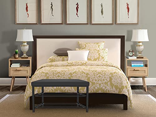 Finnhomy Entryway Shoe Rack with Cushioned Seat, 2 Shelves Storage Bench w/Faux Leather Top Bed Bench, Black