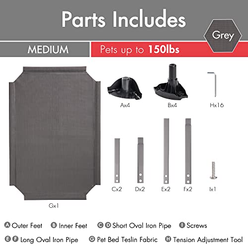 Outdoor Elevated Dog Bed Raised Dog Cots Beds for Large Dogs Indoor & Outdoor Pet Hammock Bed with Frame with Breathable Mesh (Medium, Grey)