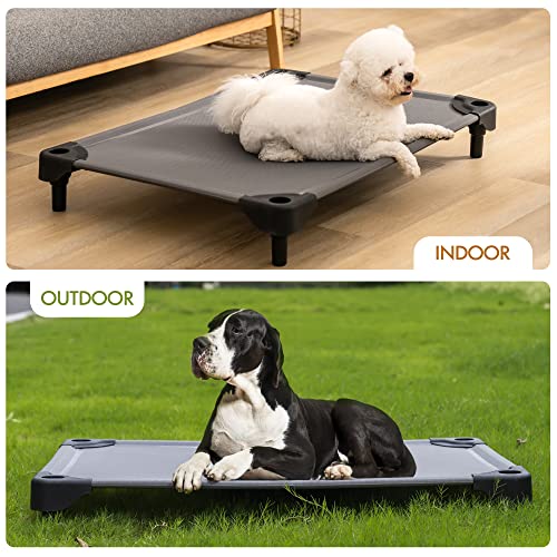 Outdoor Elevated Dog Bed Raised Dog Cots Beds for Large Dogs Indoor & Outdoor Pet Hammock Bed with Frame with Breathable Mesh (Medium, Grey)
