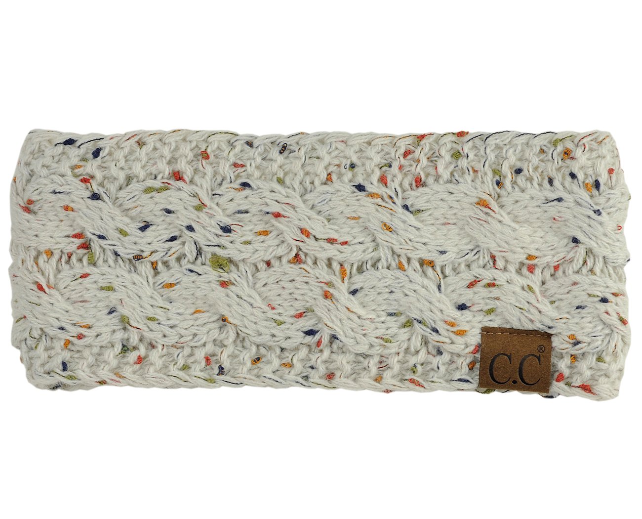 C.C Soft Stretch Winter Warm Cable Knit Fuzzy Lined Ear Warmer Headband, Confetti Oatmeal