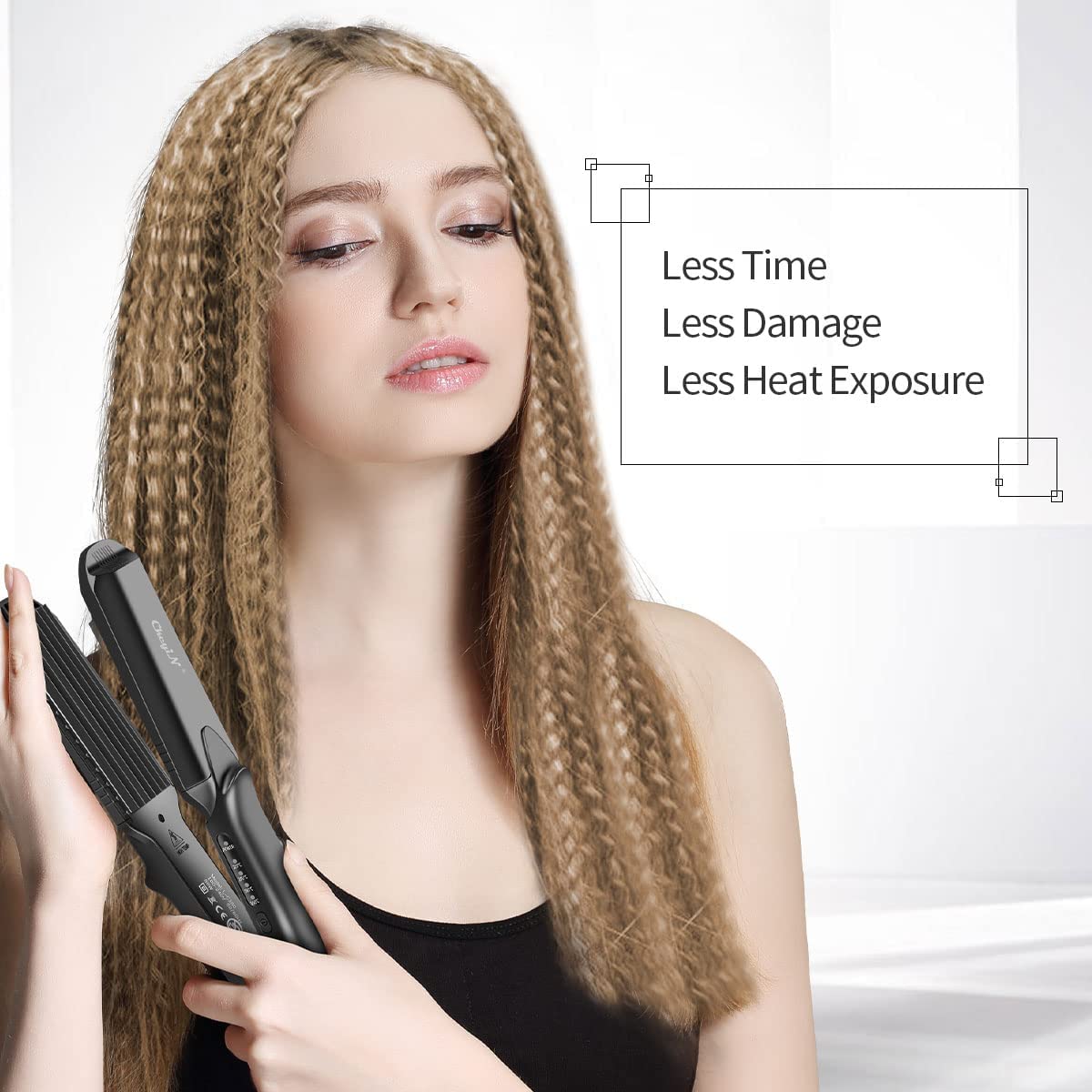 Hair Crimper, Crimping Irons Hair Straightener Flat Iron with 4 Interchangeable Tourmaline Ceramic Plate Adjustable Temperature for All Hair Type