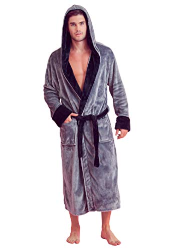 Soft Touch Linen Men’s Full-Length Warm and Plush Hooded Fleece Bathrobe